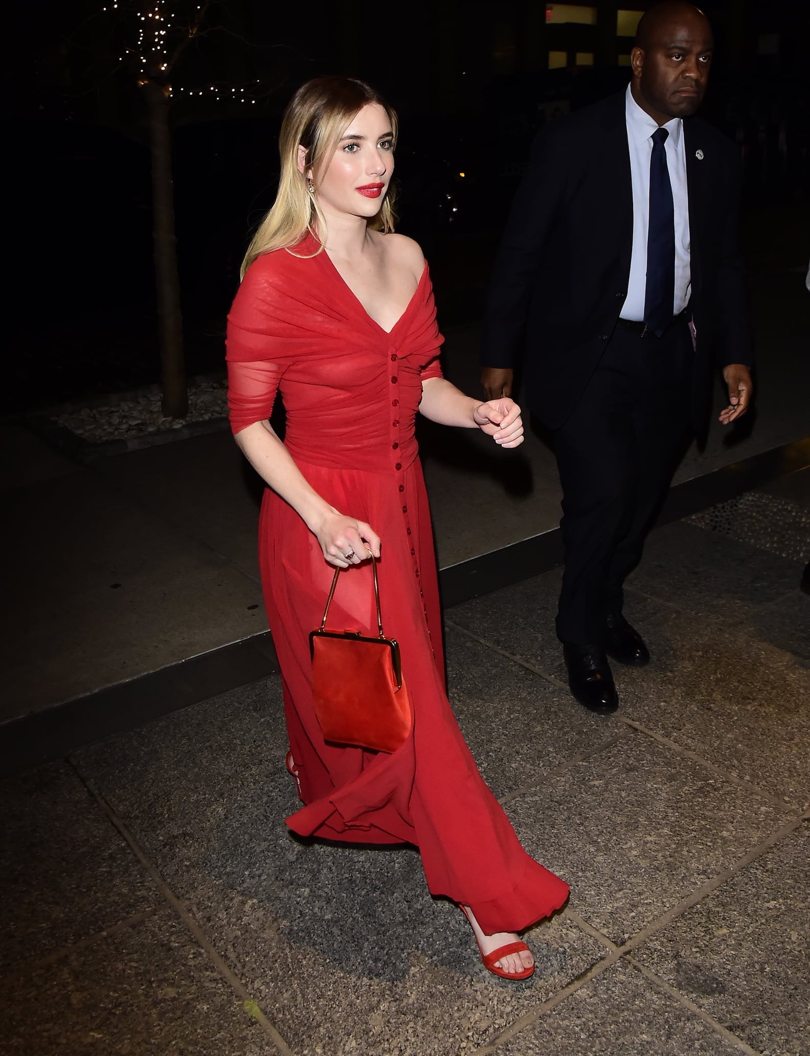 Emma Roberts Sheer Red Dress at Maybe I Do Screening | PS Fashion