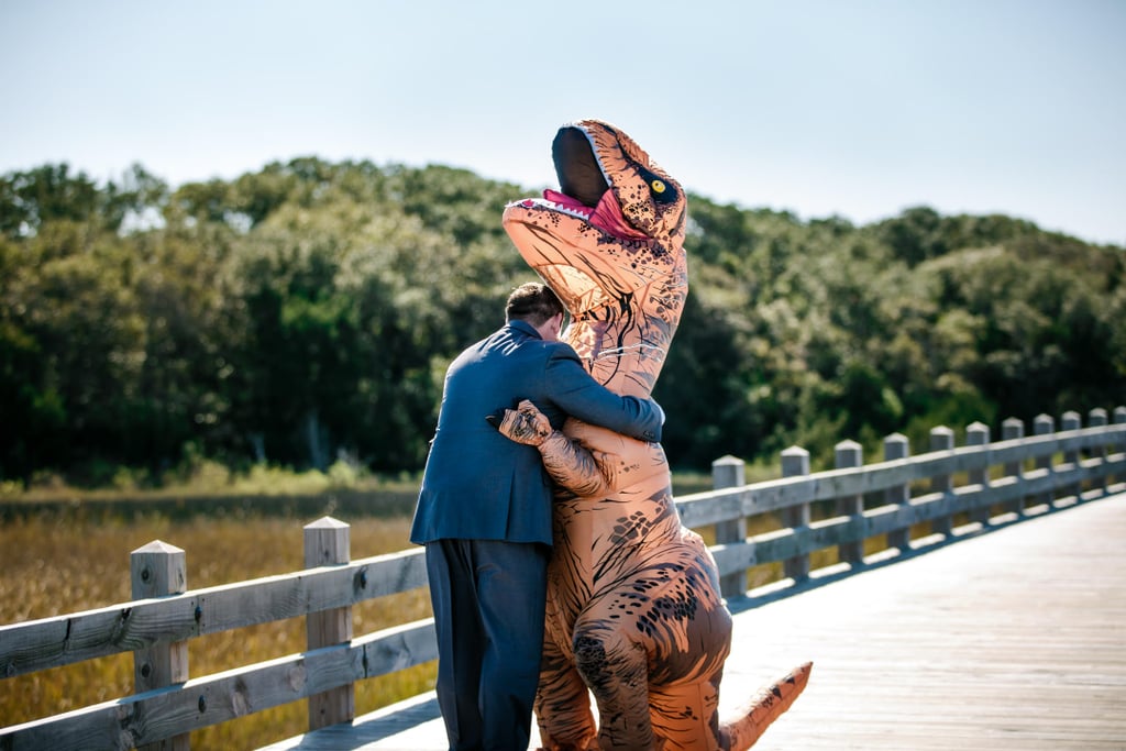 Bride Dresses in T. Rex Costume For First Look | POPSUGAR Love & Sex