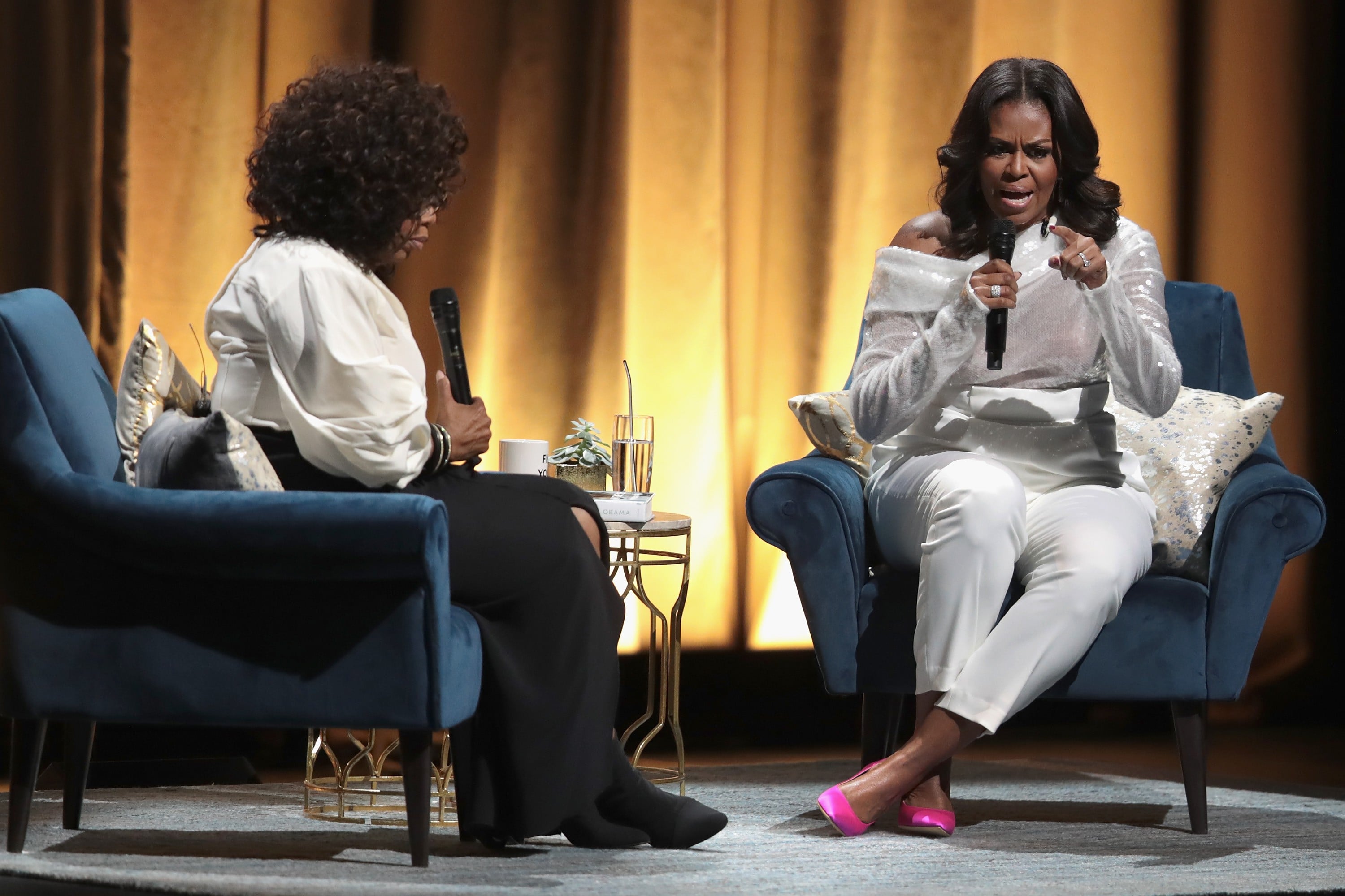 Michelle Obama Sequin Top and Pink Heels With Oprah 2018 | PS Fashion