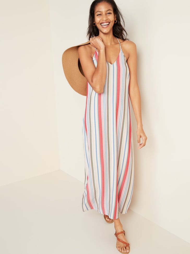 Old Navy Multistripe V Neck Maxi Shift Dress Cute Outfit Ideas From