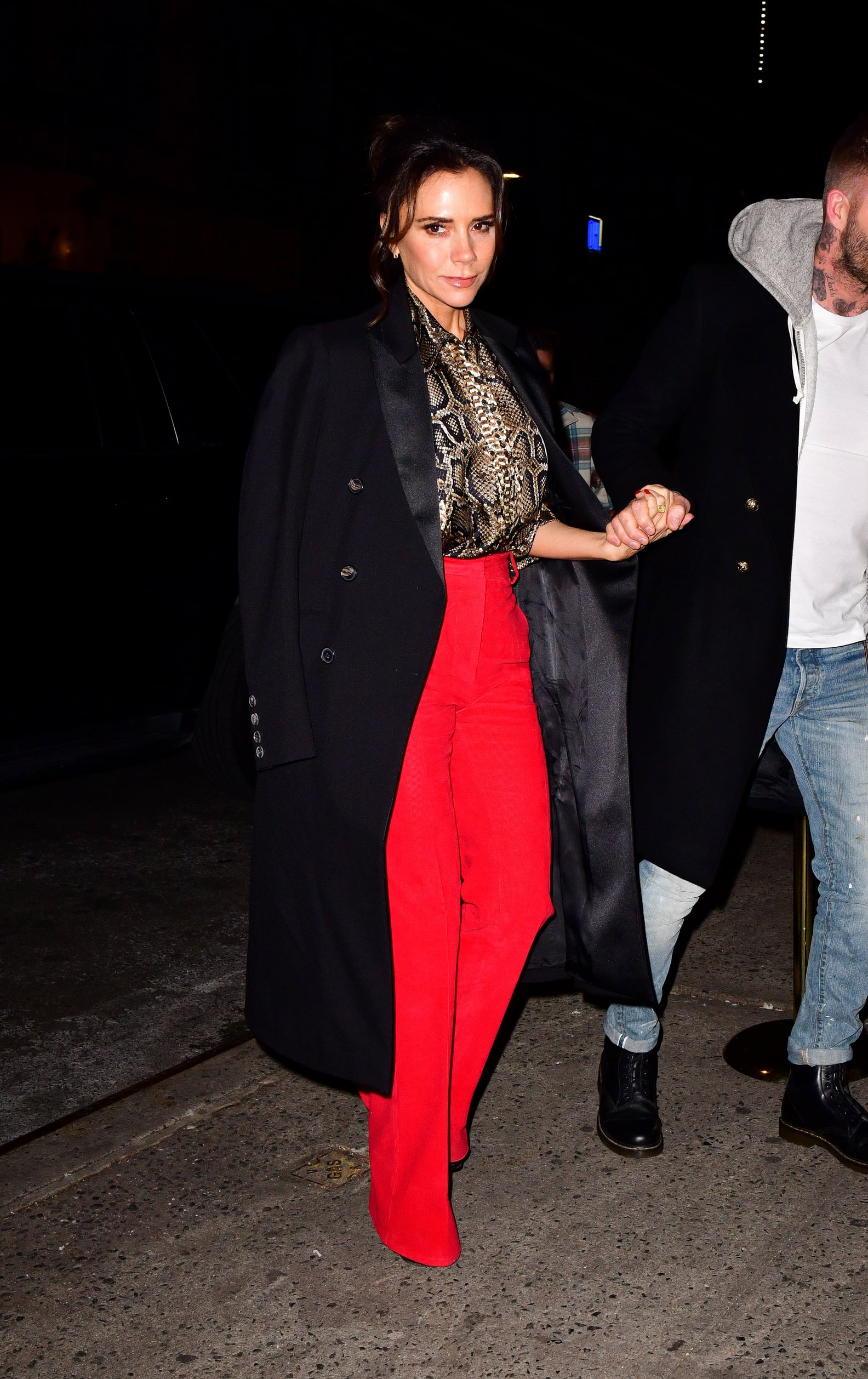 Victoria Beckham Red Pants and Snakeskin Blouse January 2019 | PS Fashion