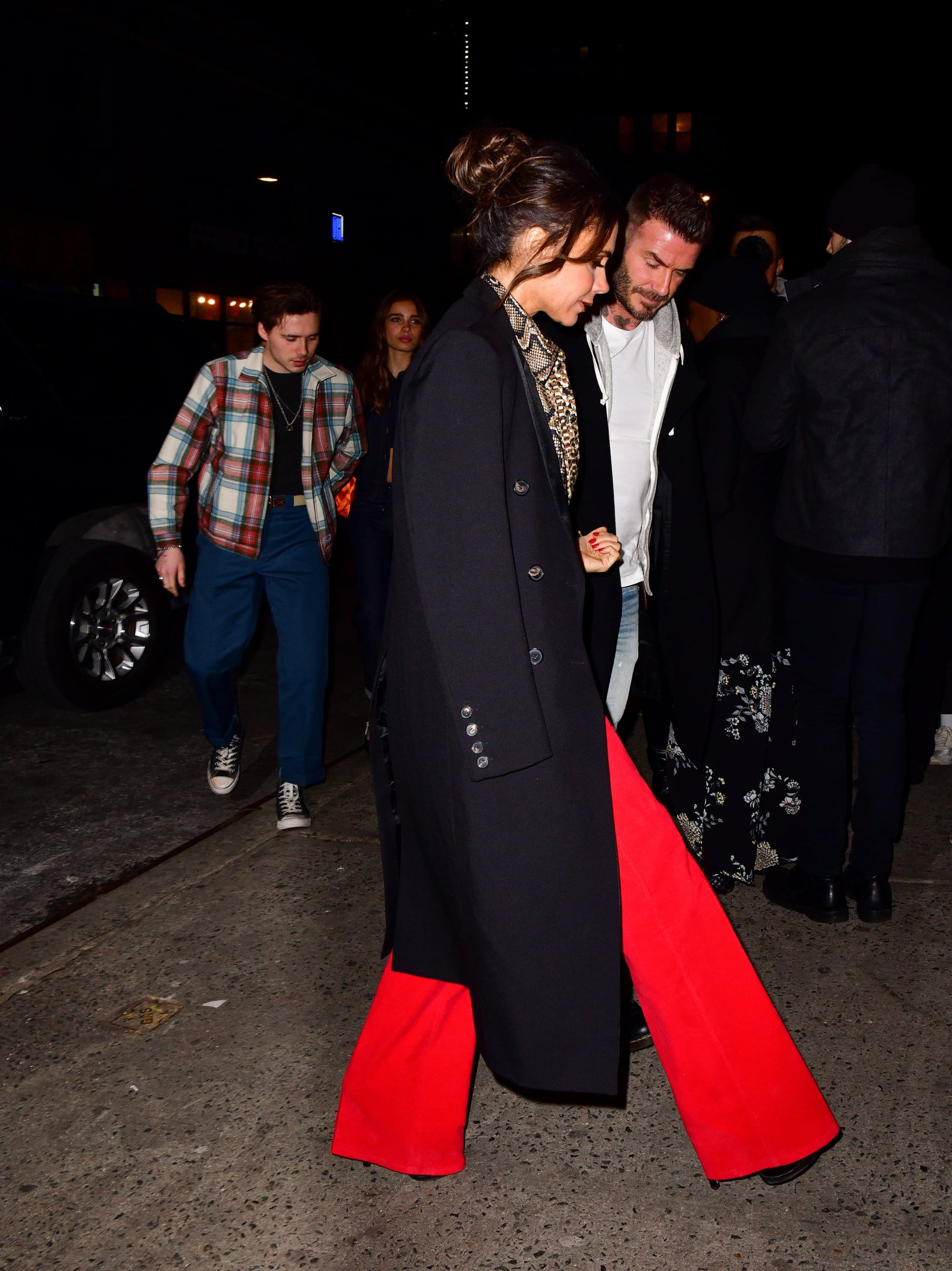 Victoria Beckham Red Pants and Snakeskin Blouse January 2019 | PS Fashion