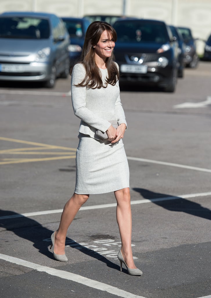 Kate Middleton Wearing Gray Peplum Dress | POPSUGAR Fashion