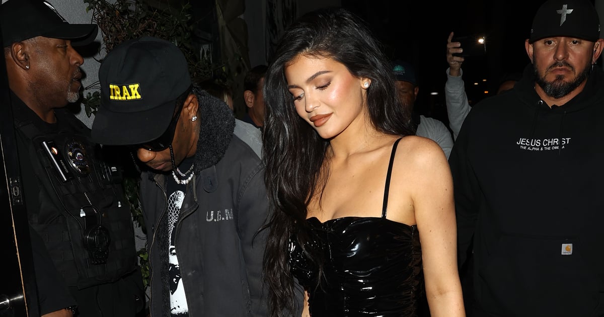 Kylie Jenner Wears Black Patent Leather Blumarine Outfit | POPSUGAR Fashion