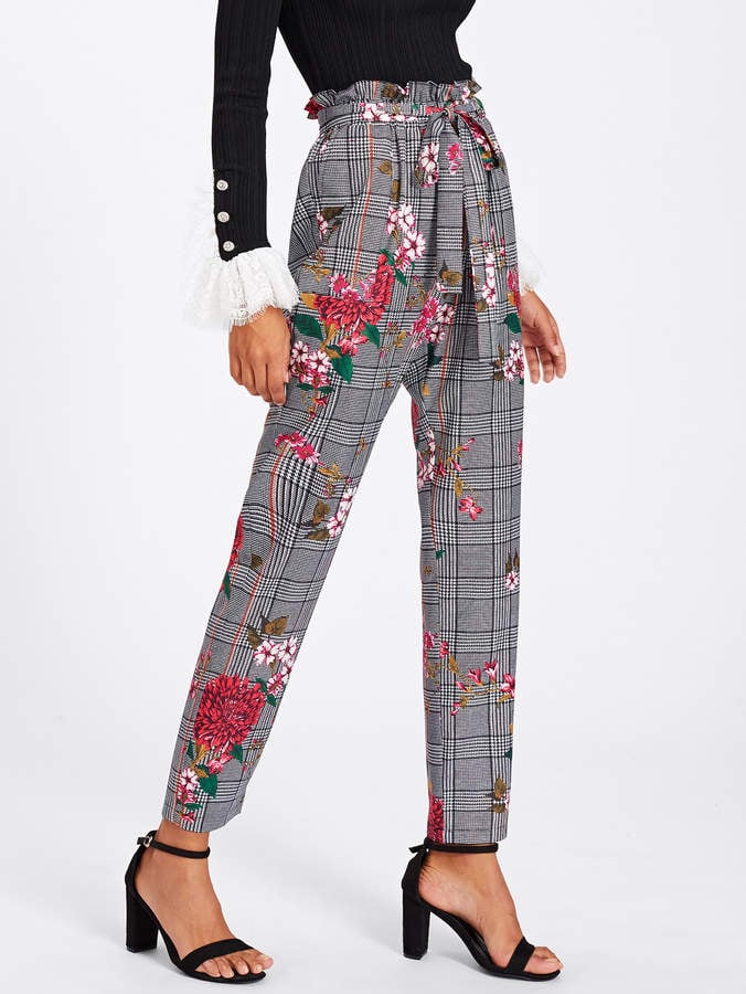 Shein Mixed Printed Frill Waist Pants Gigi Hadid Wearing Plaid Pants
