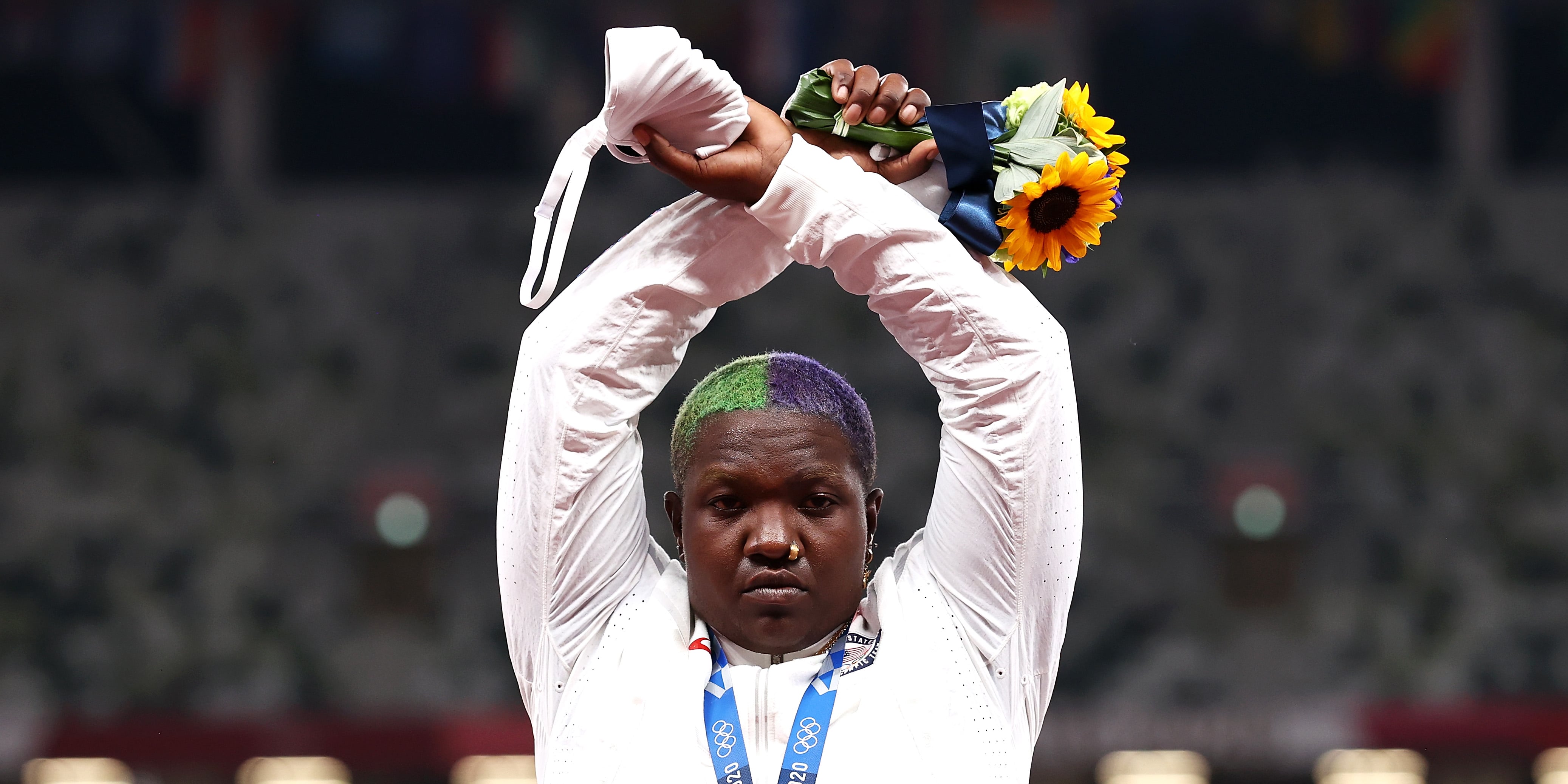 US Shot-Putter Raven Saunders's X Gesture at 2021 Olympics | POPSUGAR ...