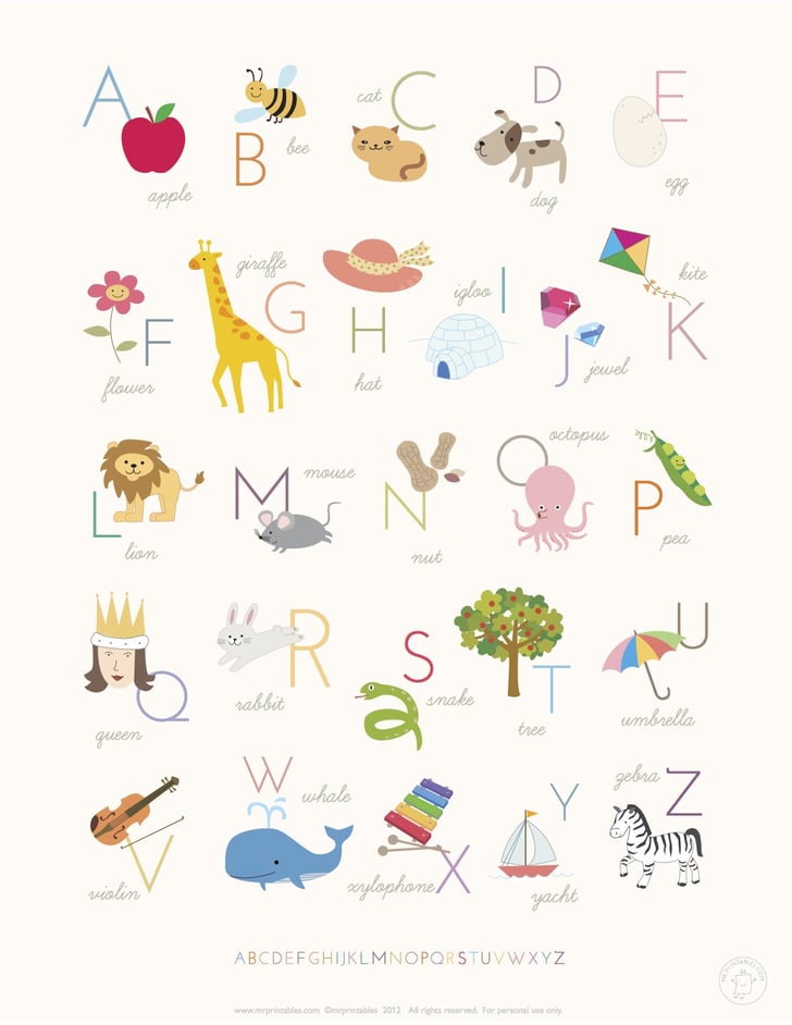 An Illustrated Alphabet | Free Printable Kids' Room Art | POPSUGAR Moms ...