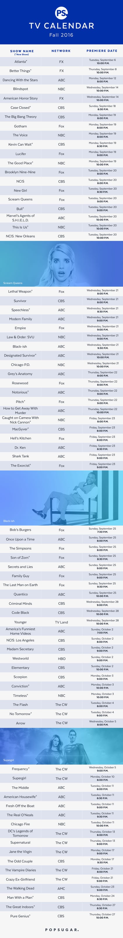 Fall TV Calendar 2016 | PS Entertainment
