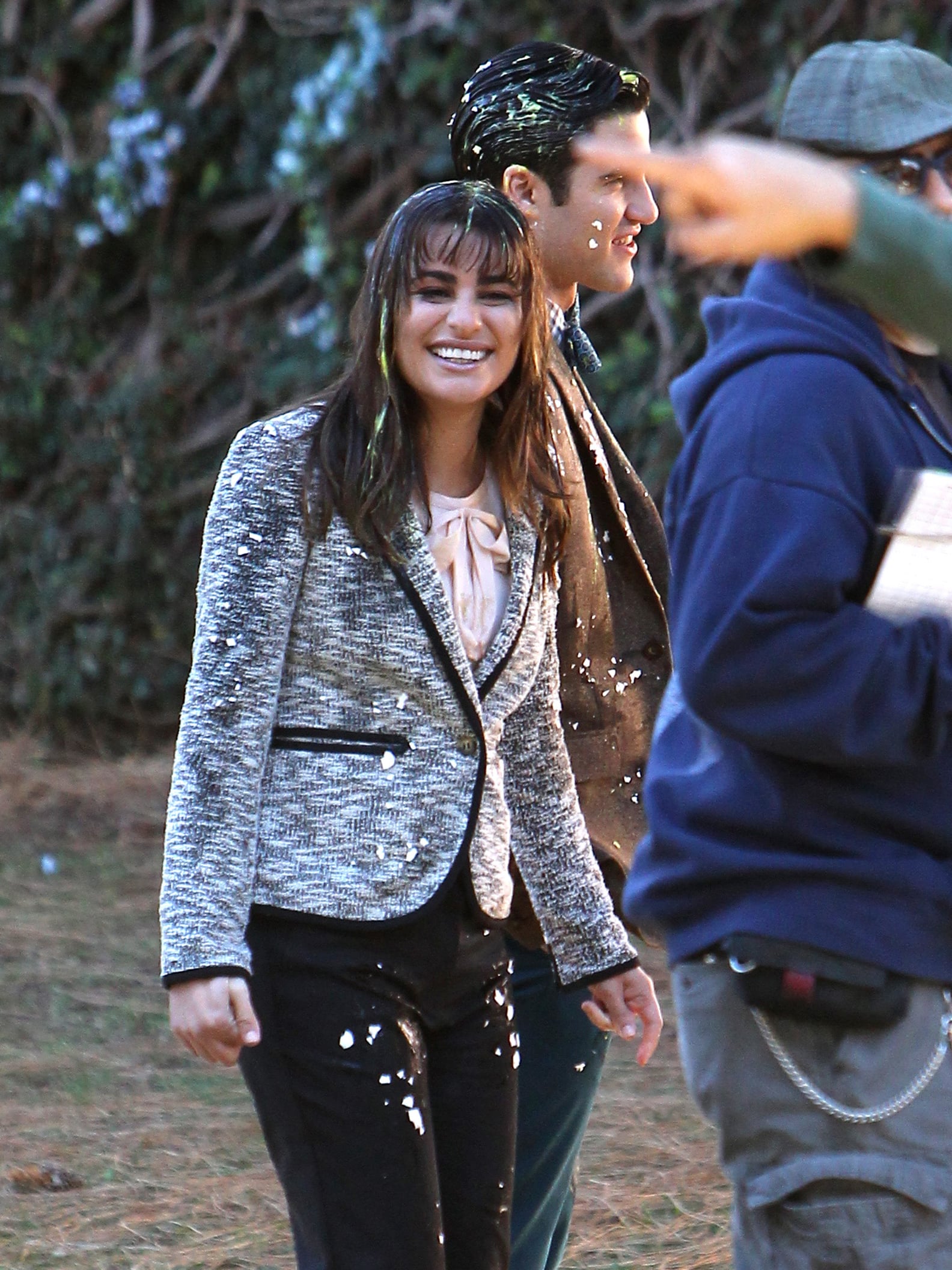 Lea Michele Getting Egged While Filming | Photos | POPSUGAR Entertainment