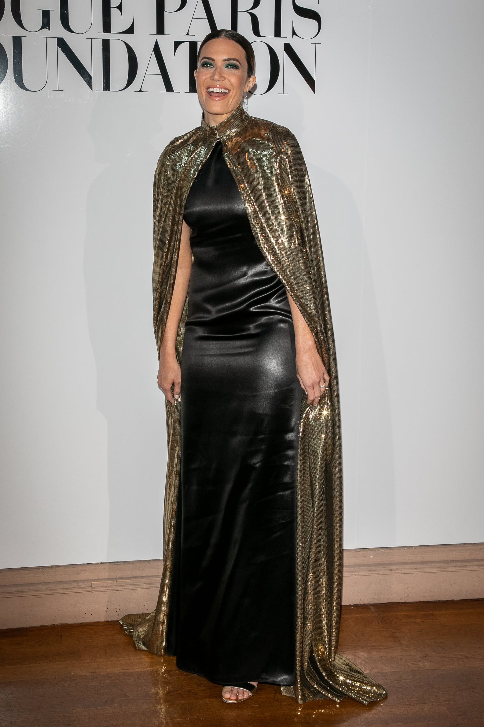 Mandy Moore in Gold Cape in Paris | PS Fashion