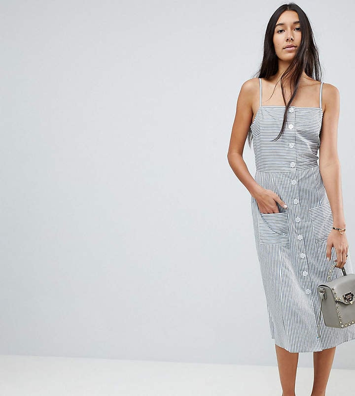 Asos Tall Stripe Button Through Linen Midi Sundress Meghan Markle