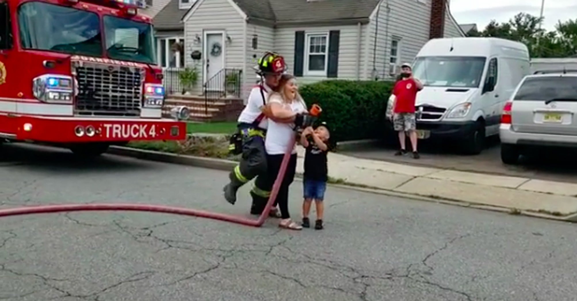 Firefighter's Fire Truck Hose Gender Reveal | PS Family
