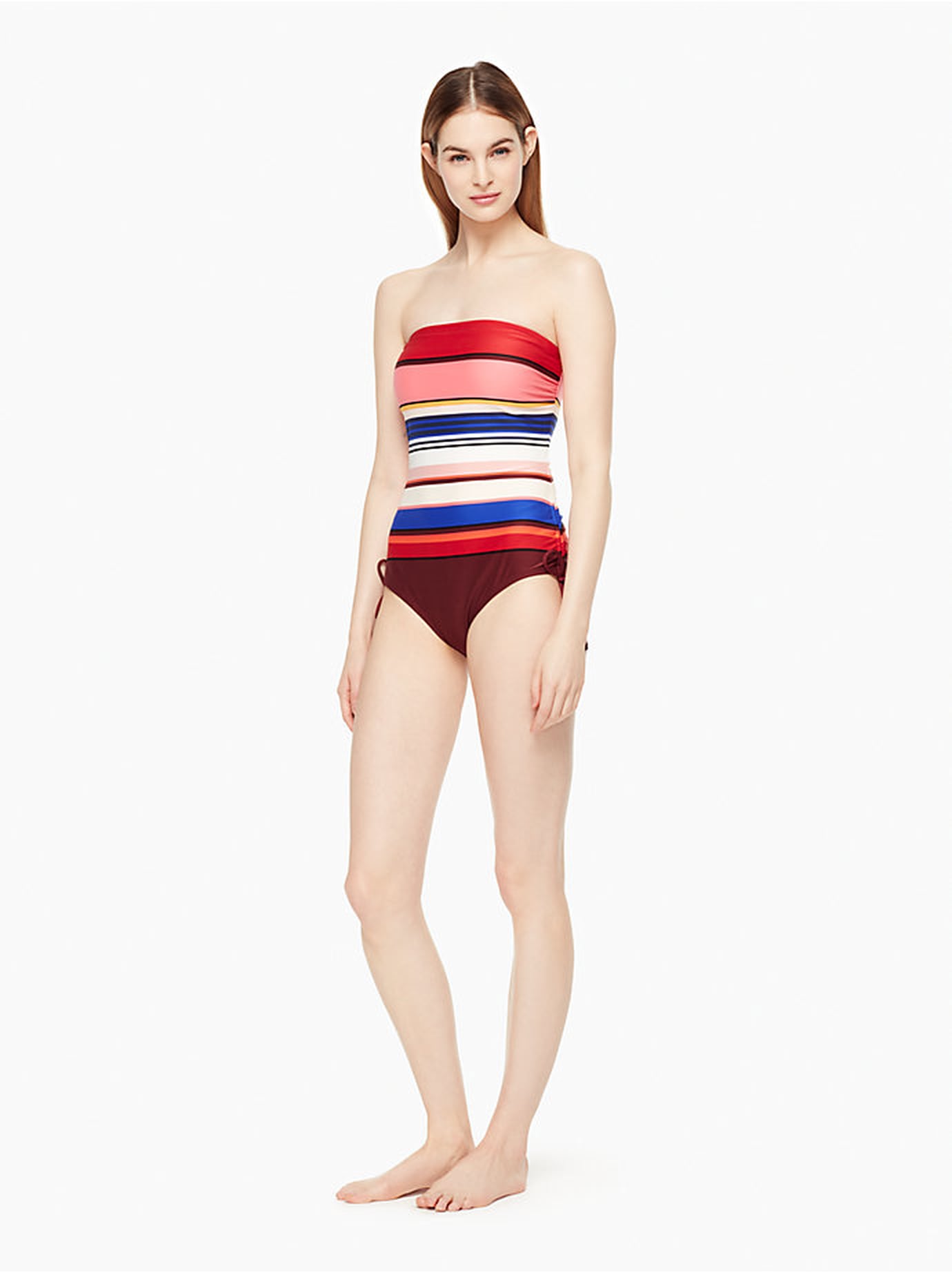 Demi Lovato Striped One Piece Swimsuit Popsugar Fashion