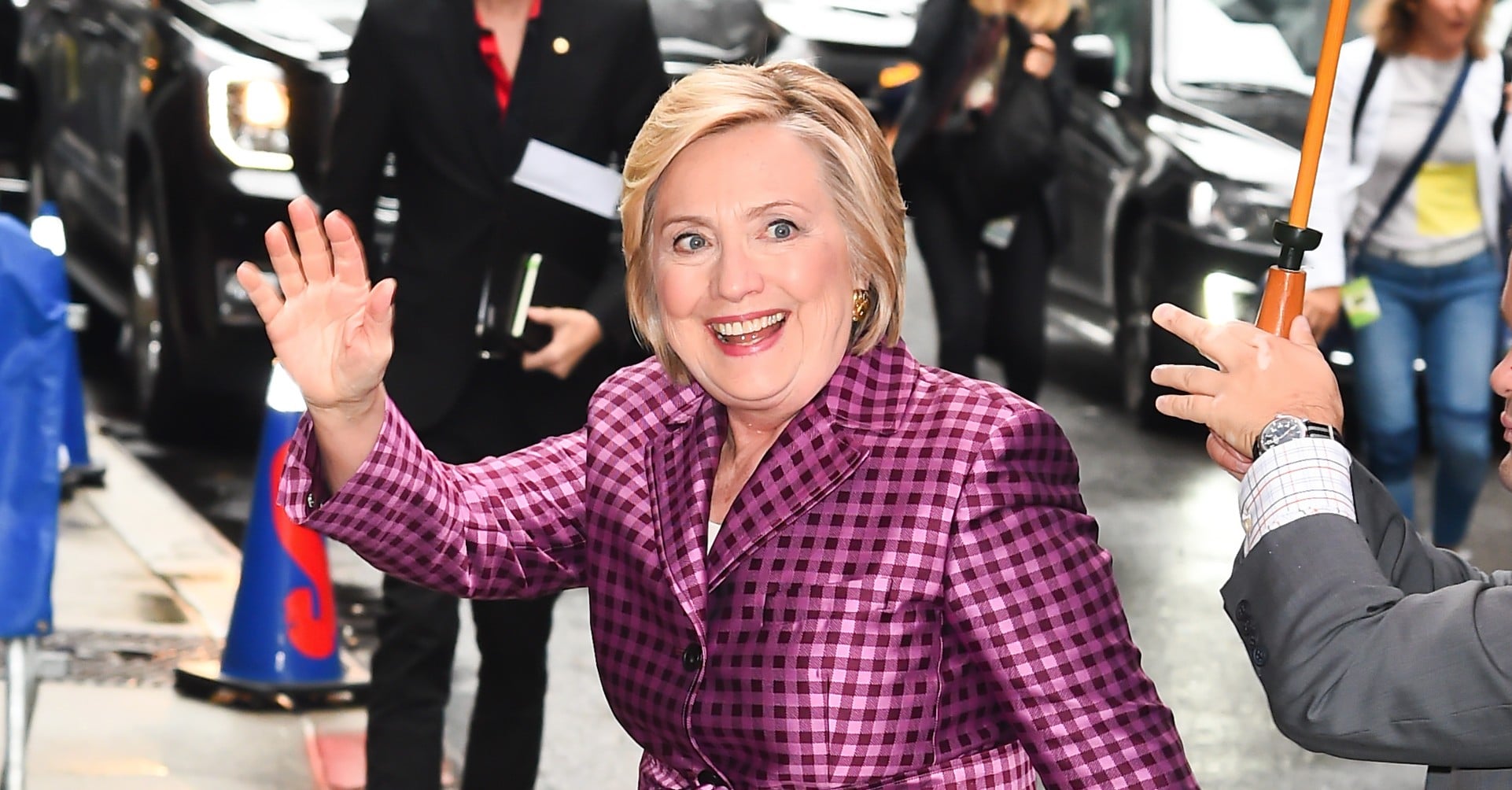 Hillary Clinton Wearing Purple Gingham Argent Blazer | PS Fashion