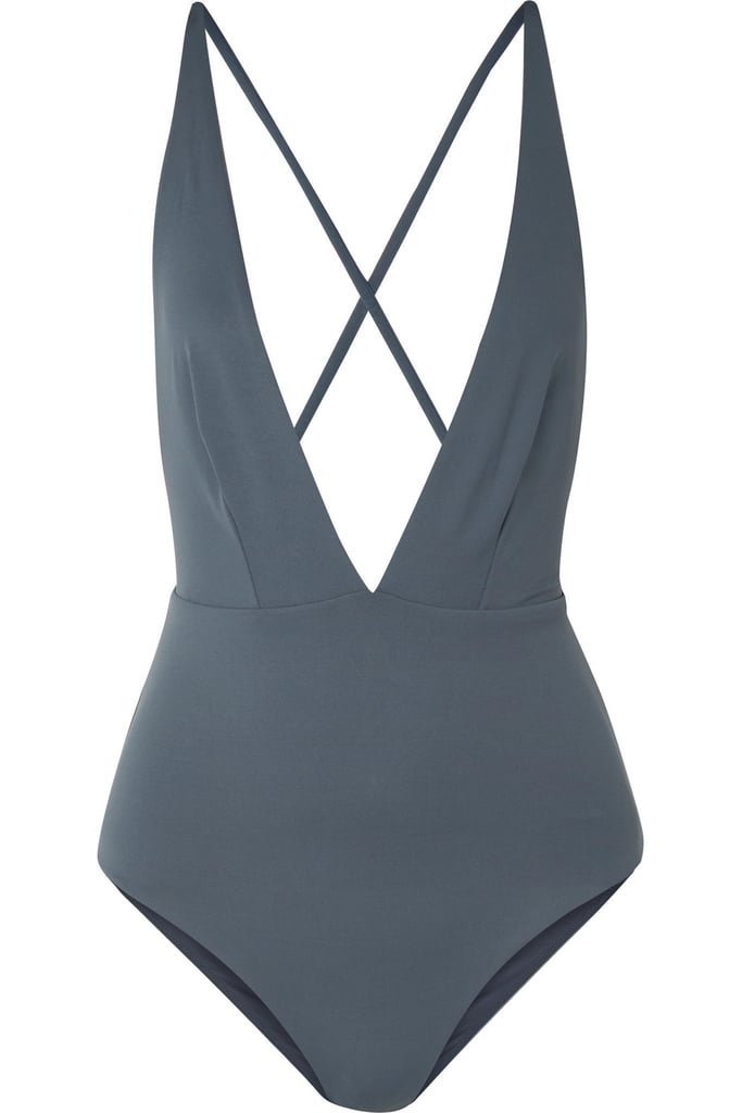 Selena Gomez Gray One-Piece Swimsuit | POPSUGAR Fashion