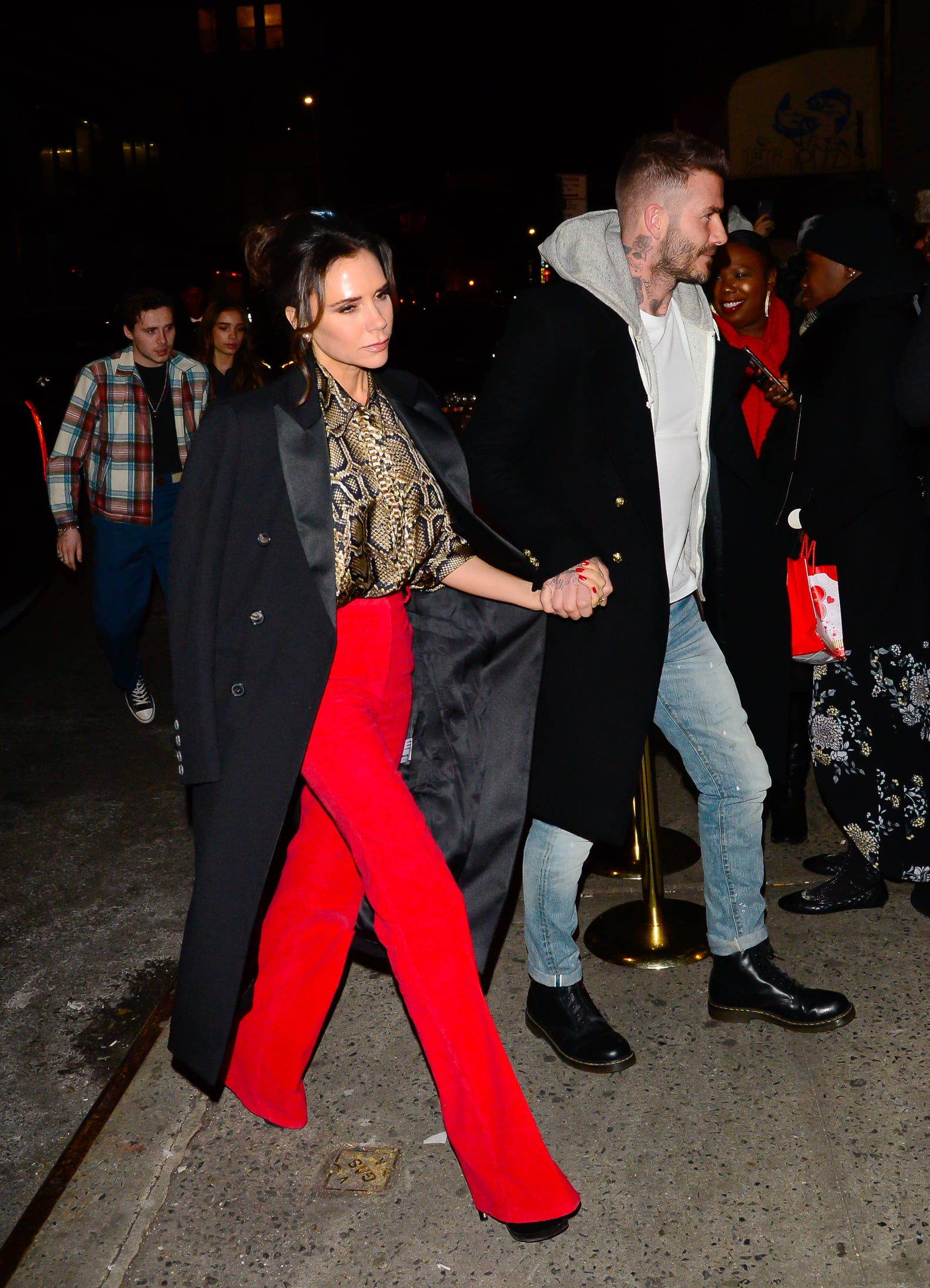 Victoria Beckham Red Pants and Snakeskin Blouse January 2019 | PS Fashion