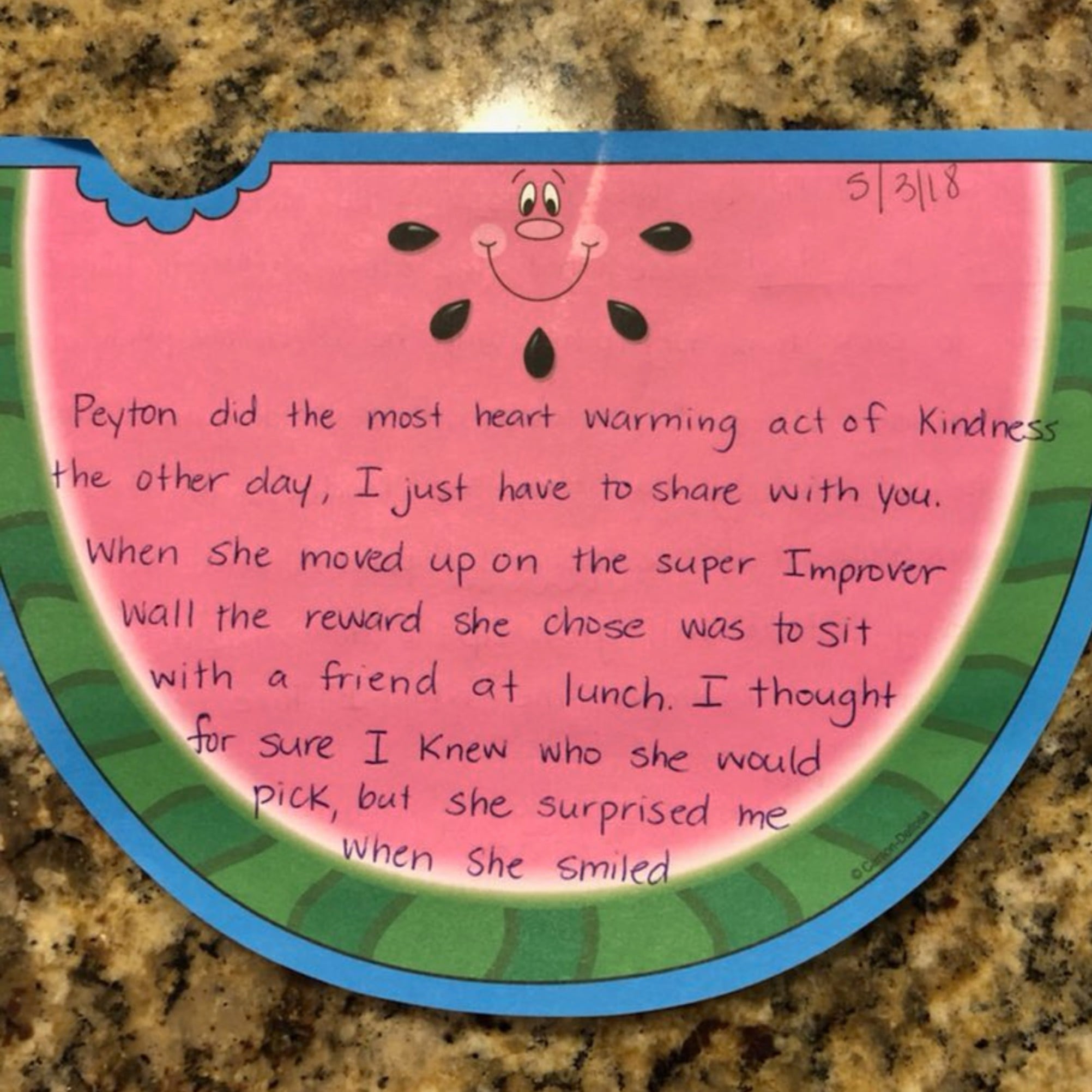 Kindergarten Teacher's Note to Parents About Kind Child | PS Family