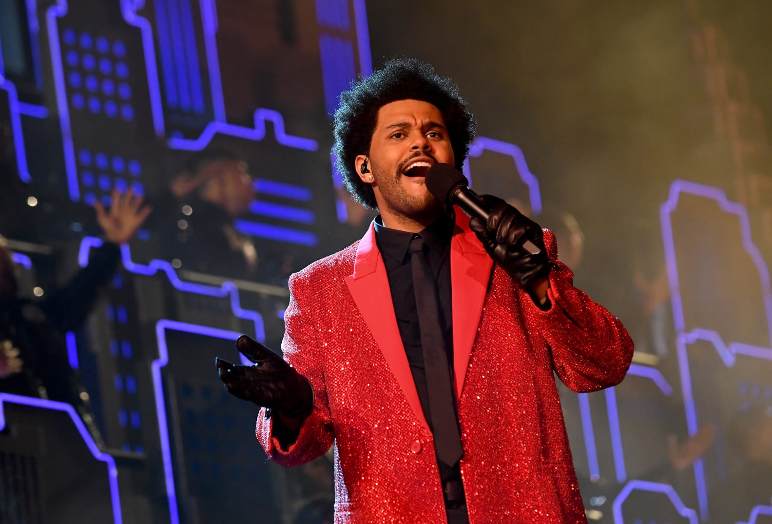 The Weeknd's Red Givenchy Suit at Super Bowl Halftime Show | PS Fashion