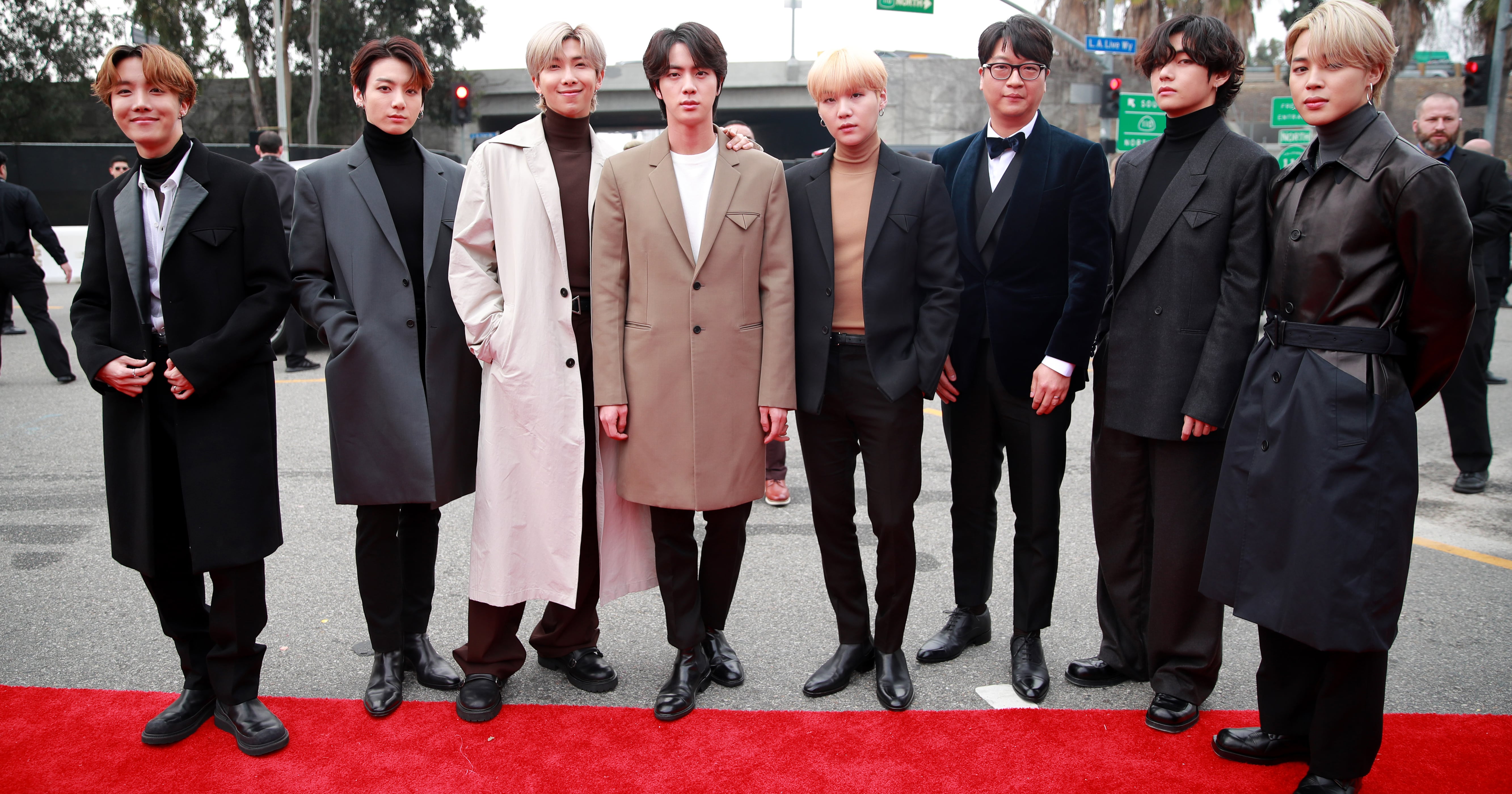 BTS Bottega Veneta Jackets and Turtlenecks at the Grammys | PS Fashion