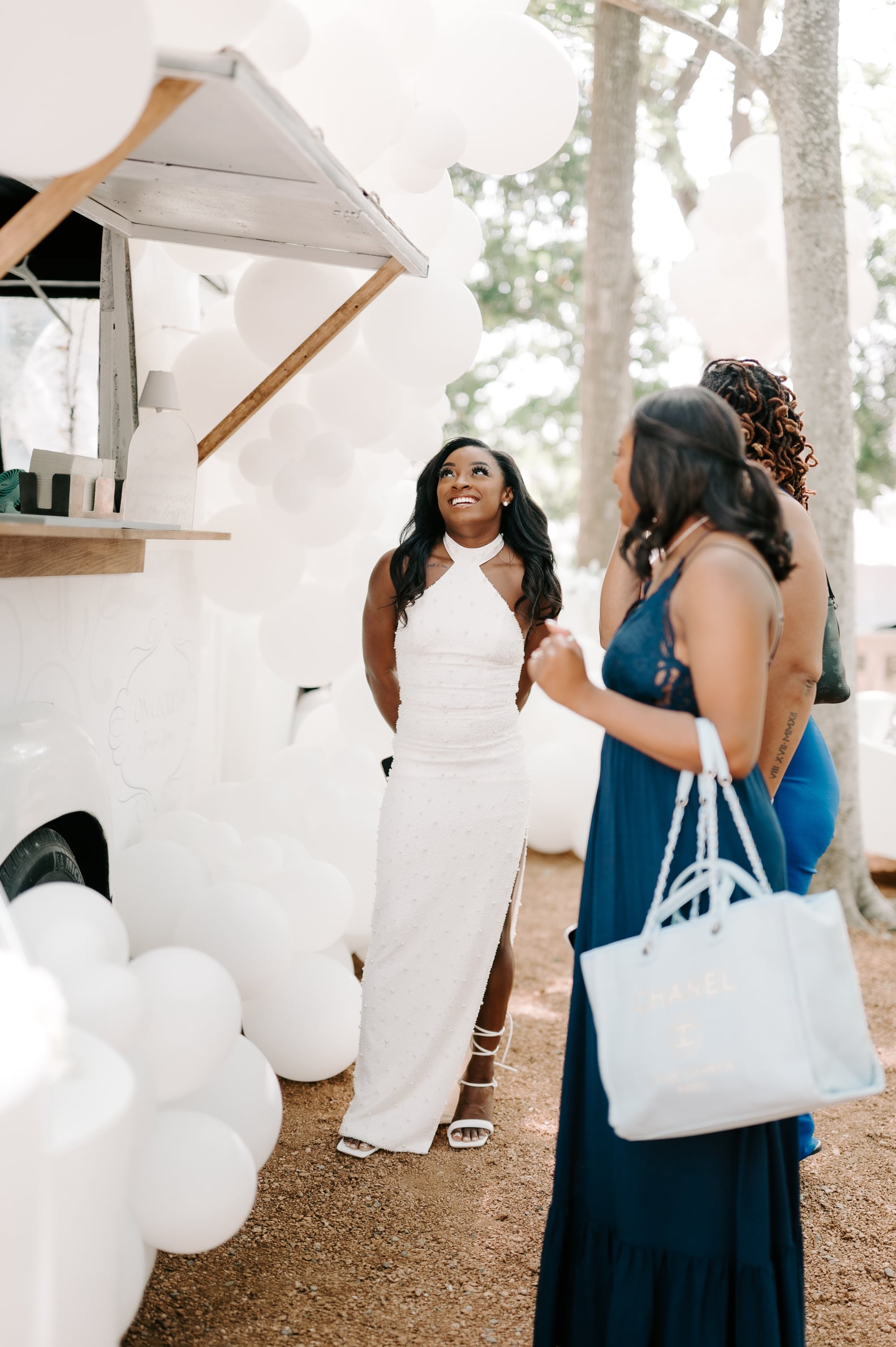 Simone Biles's White Halter Dress For Her Bridal Shower | PS Fashion