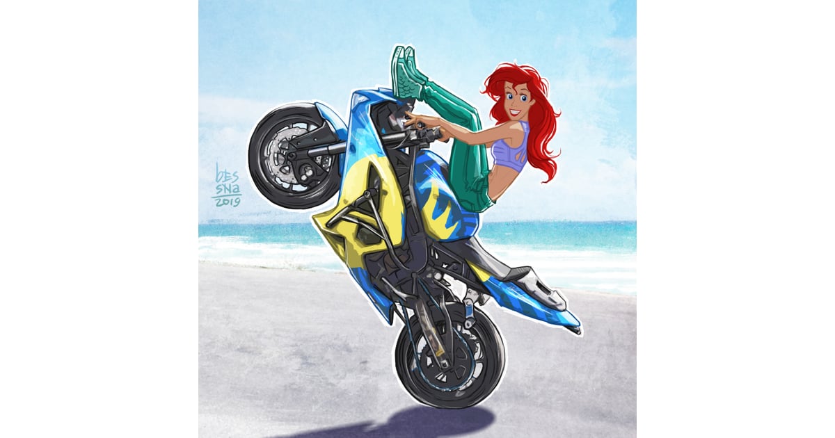 Ariel on a Motorcycle | Best Disney Princess Fan Art | POPSUGAR Love UK ...