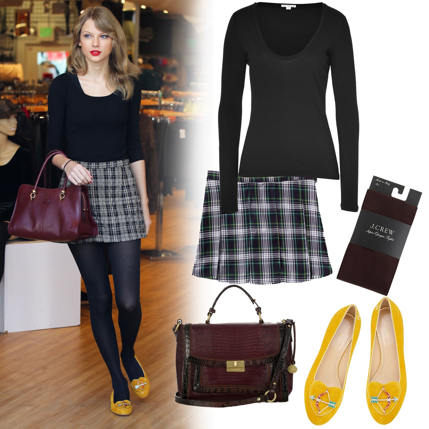 Taylor Swift in Plaid Skirt and Charlotte Olympia Flats | POPSUGAR Fashion