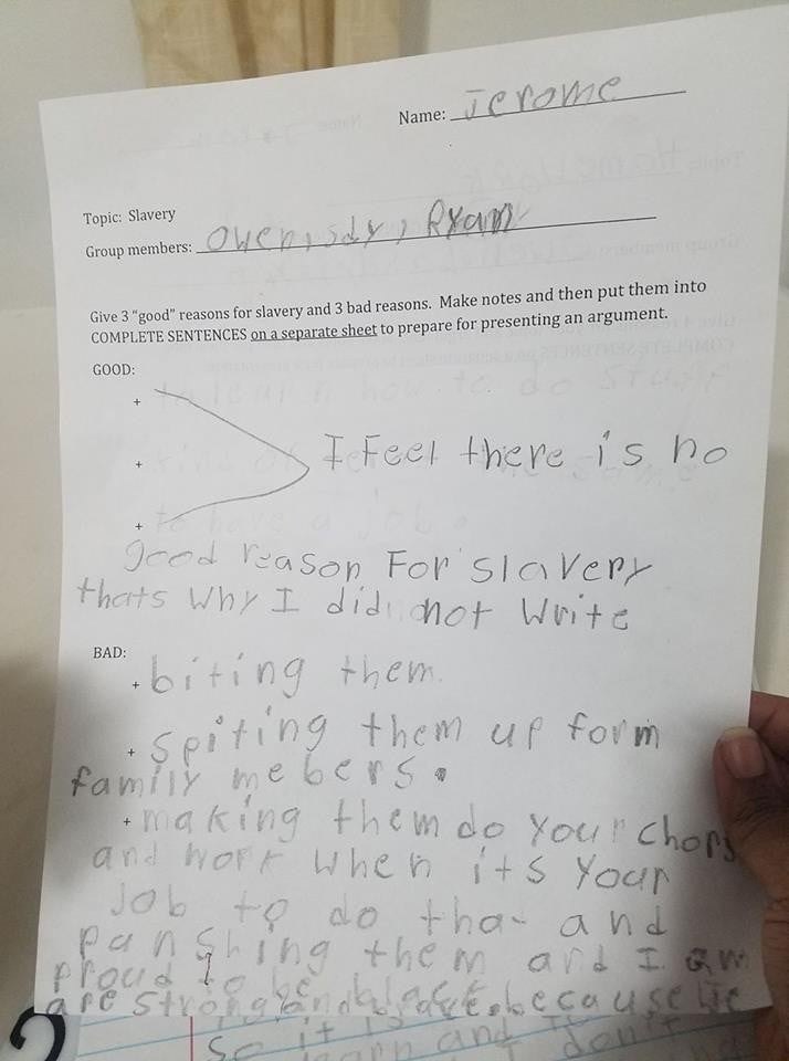 Homework Assignment on Good Reasons For Slavery | PS Family