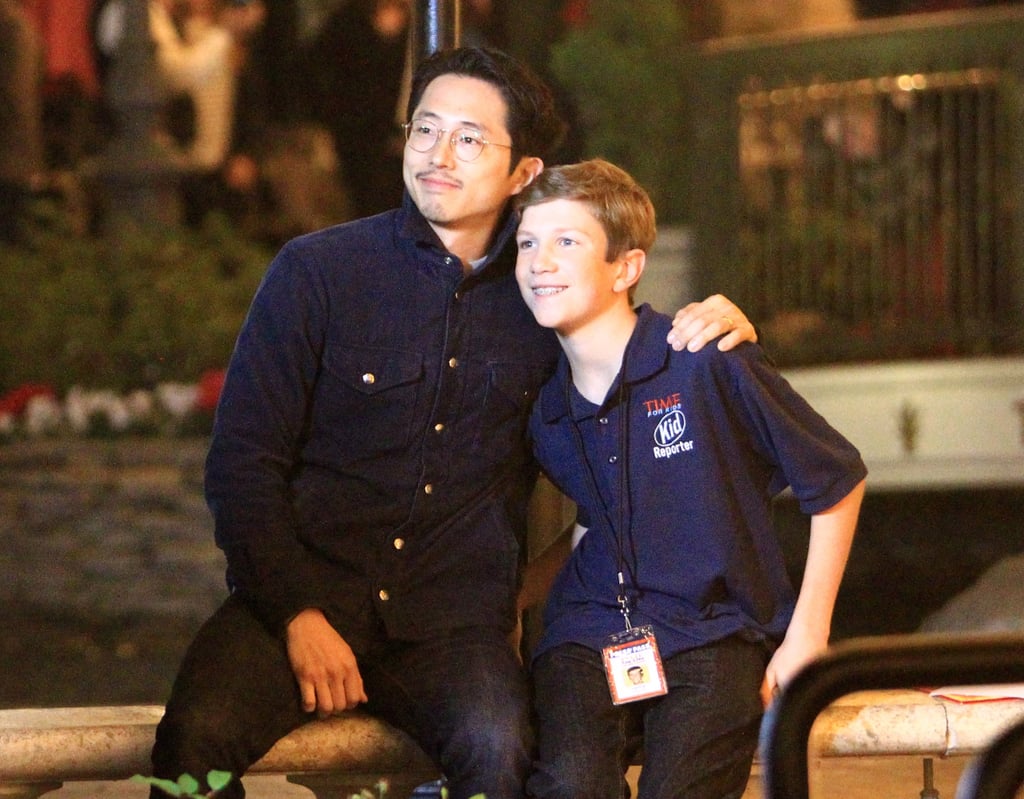 Steven Yeun With Kid Reporter in LA December 2016 | POPSUGAR Celebrity