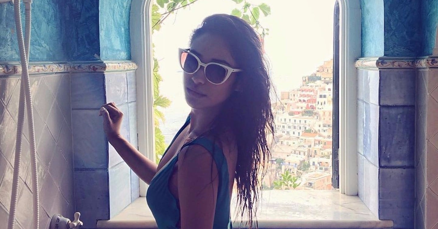 Shay Mitchell Green Swimsuit Instagram November 2016 | POPSUGAR Fashion