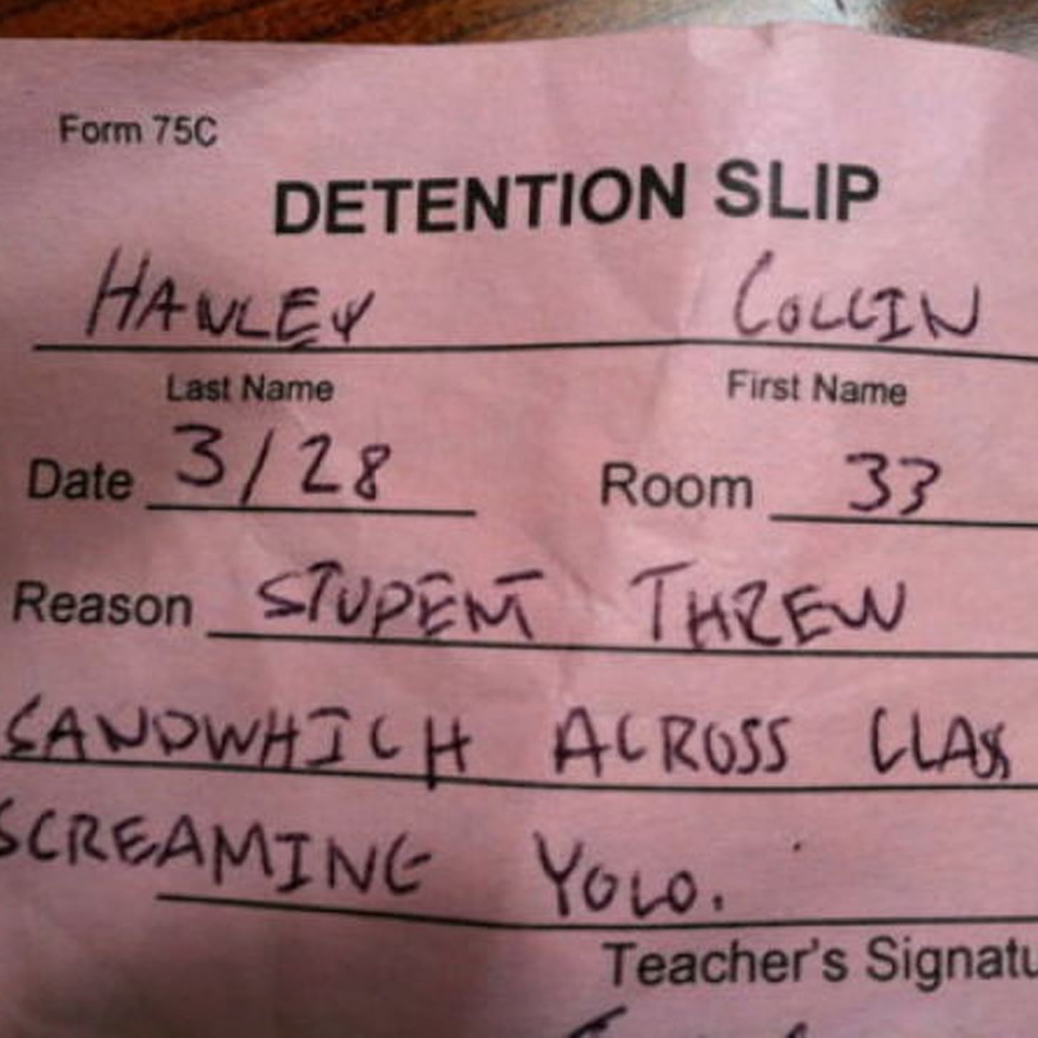 Funny Detention Slips | PS Family