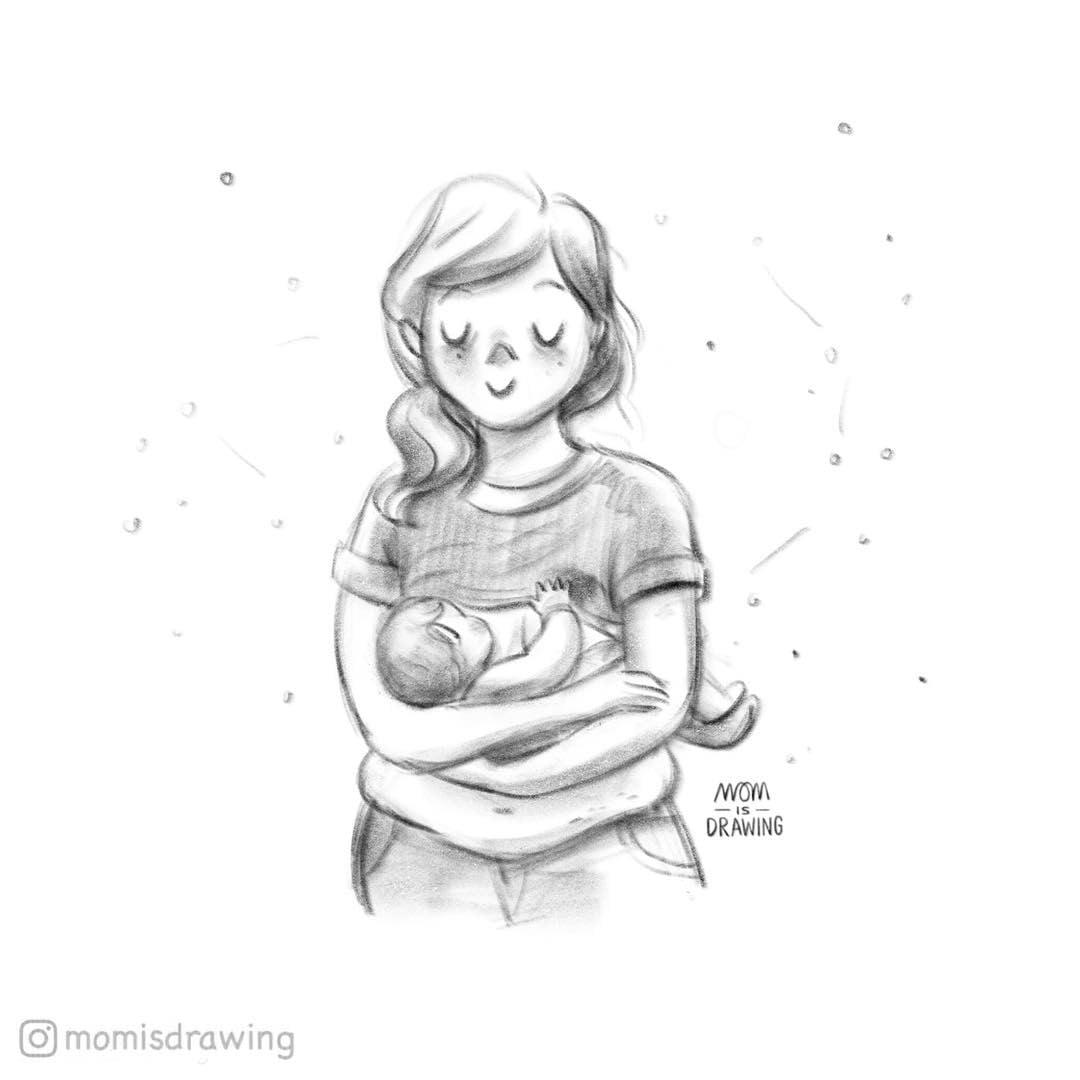 Baby And Mom Drawing