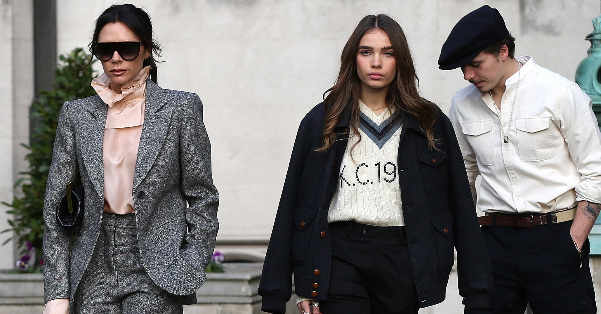 Victoria Beckham Gray Suit With Brooklyn Beckham Girlfriend | PS Fashion