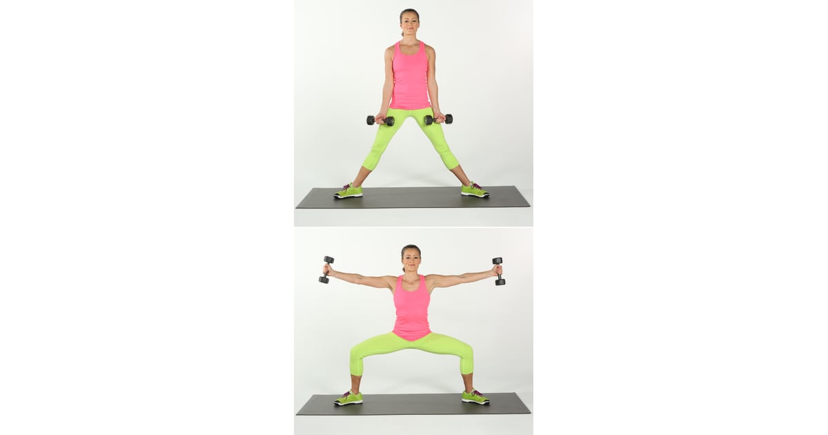 Sumo Squat With Side Arm Raises 7 Weighted Squats To Add Variation To