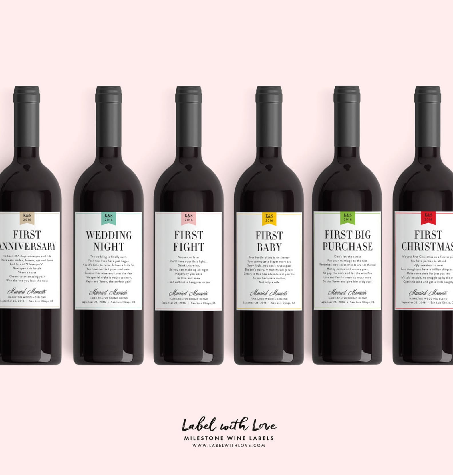 Marriage Milestone Wine Labels | PS Love