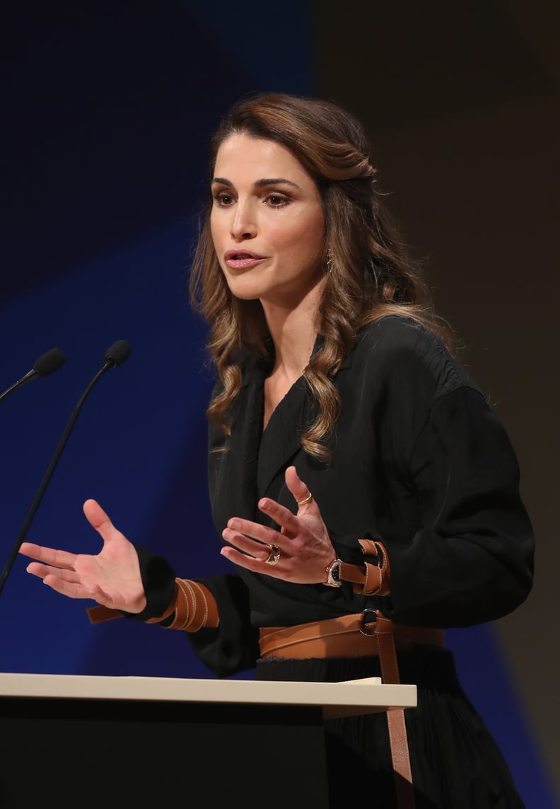 Queen Rania Wearing Brown Belt and Bracelets Oct. 2016 | PS Fashion