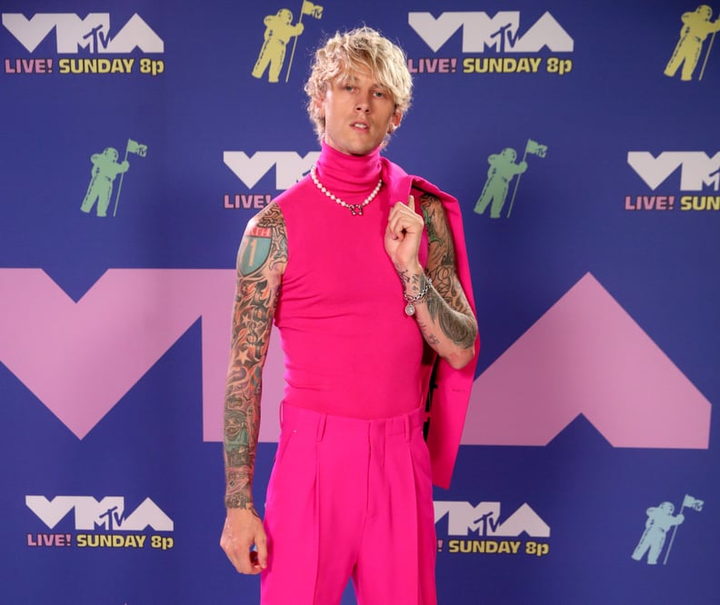 Machine Gun Kelly Rocked a Pink Suit at the VMAs | POPSUGAR Fashion