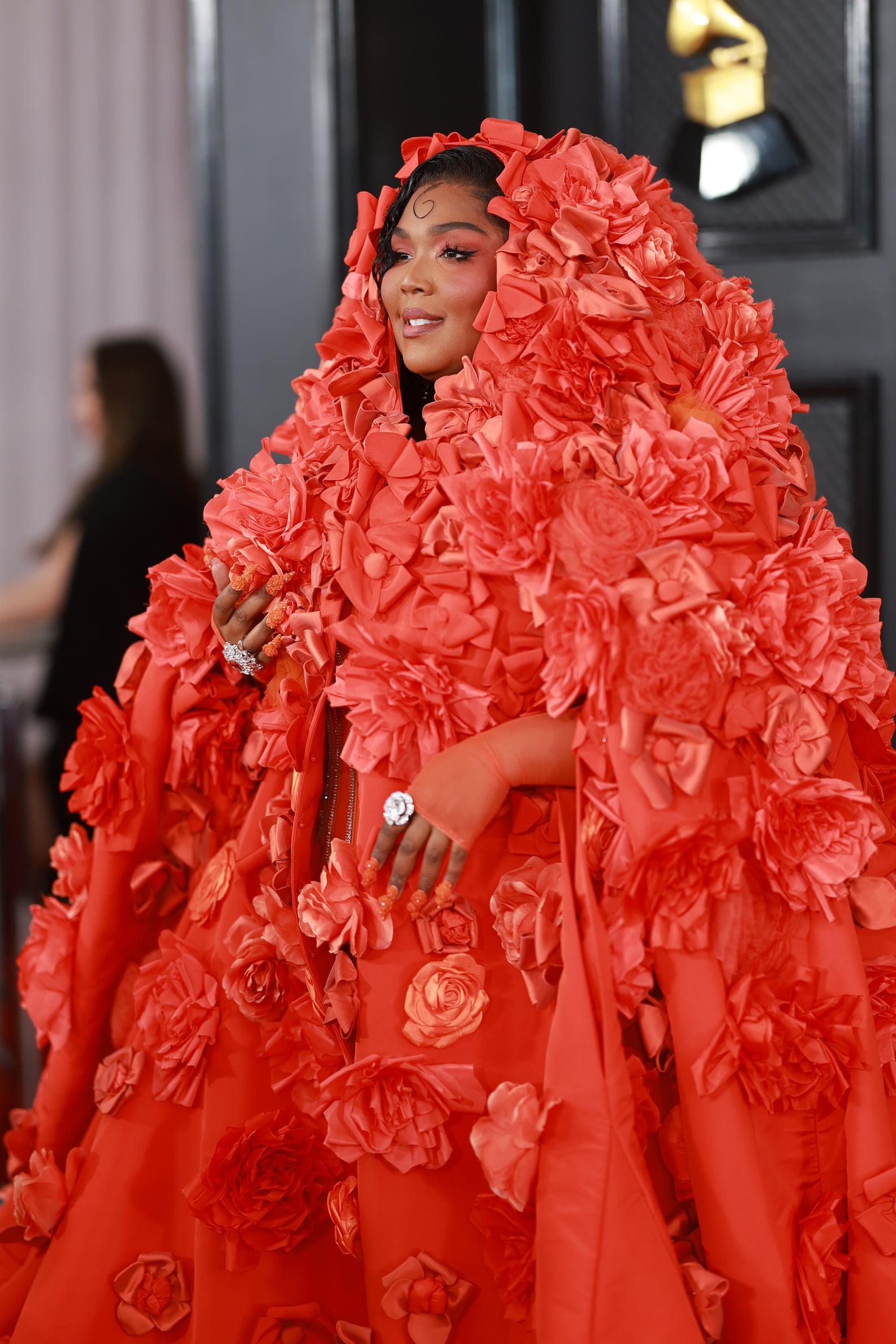 Lizzo's Floral Cape Dress at the Grammys 2023 | Photos | PS Fashion