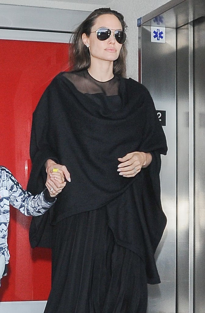 Angelina Jolie Black Scarf at Airport June 2016 | POPSUGAR Fashion