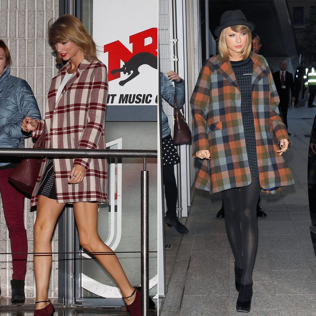 Taylor Swift Wearing a Plaid Coat Street Style | POPSUGAR Fashion