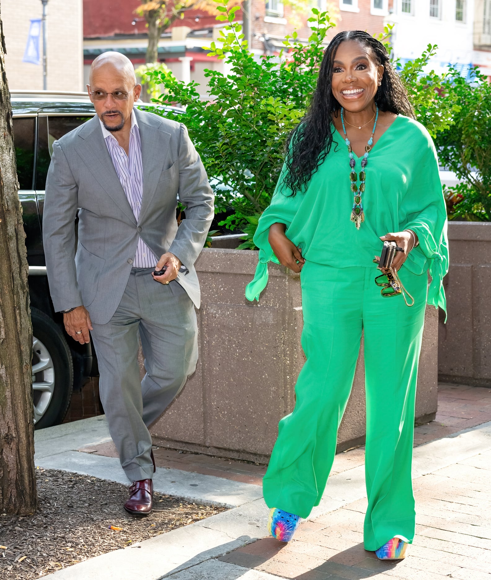 Sheryl Lee Ralph Wears Rainbow Tie-Dye Platform Crocs | PS Fashion