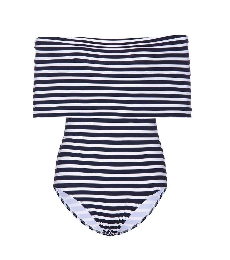 Demi Lovato Striped One Piece Swimsuit Popsugar Fashion