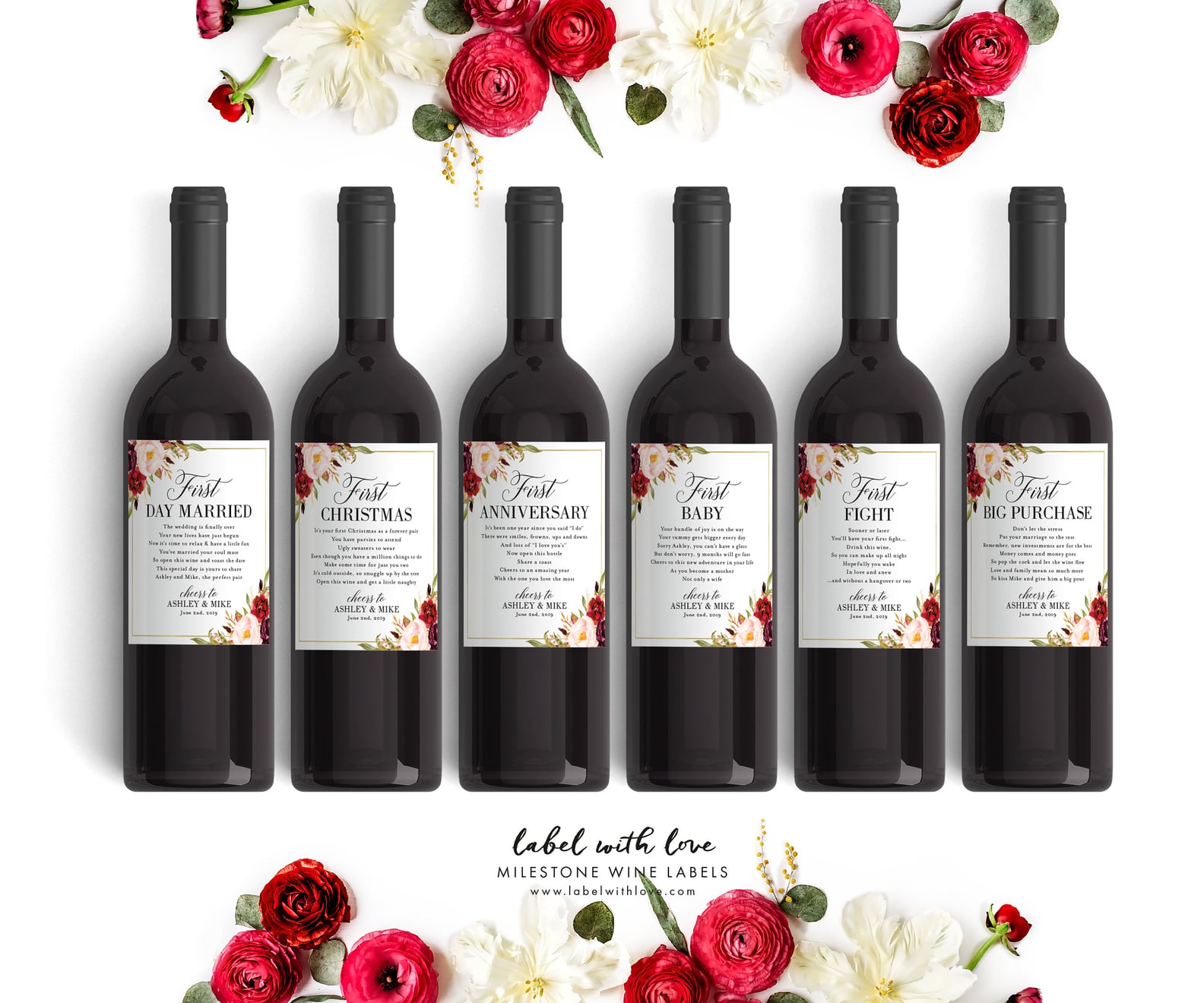 Marriage Milestone Wine Labels | PS Love