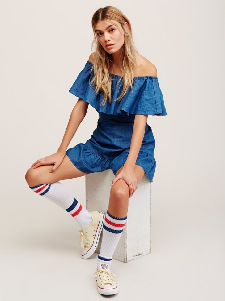 A Denim Playsuit to Style With Sneakers | Off-the-Shoulder Trend 2016 ...