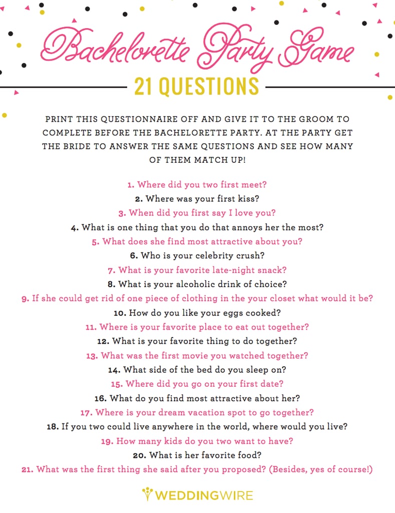21 Questions Game Free Bachelorette Party Printables POPSUGAR Smart