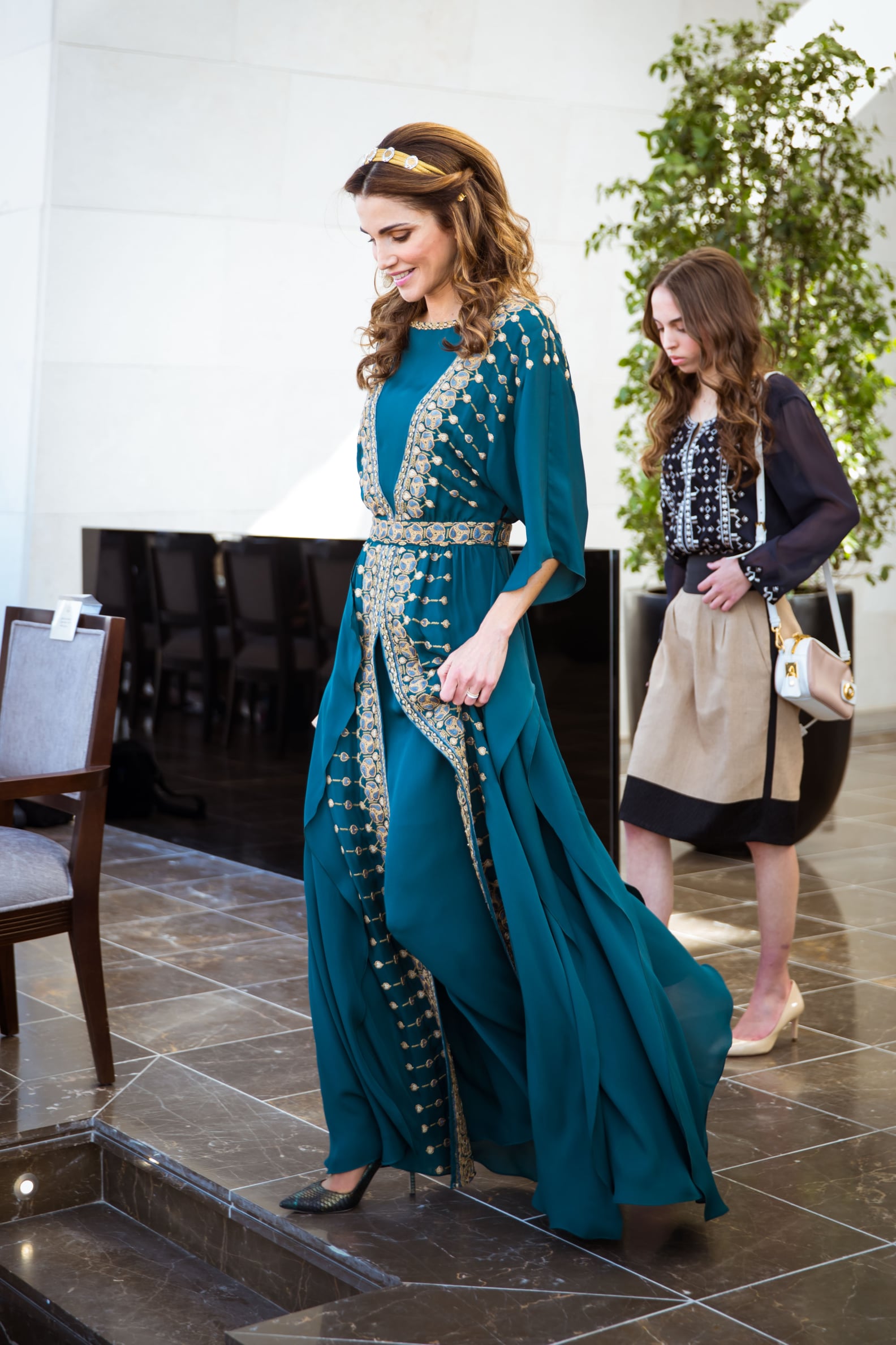 Queen Rania Teal Dress at Great Arab Revolt Celebration 2016 | PS Fashion