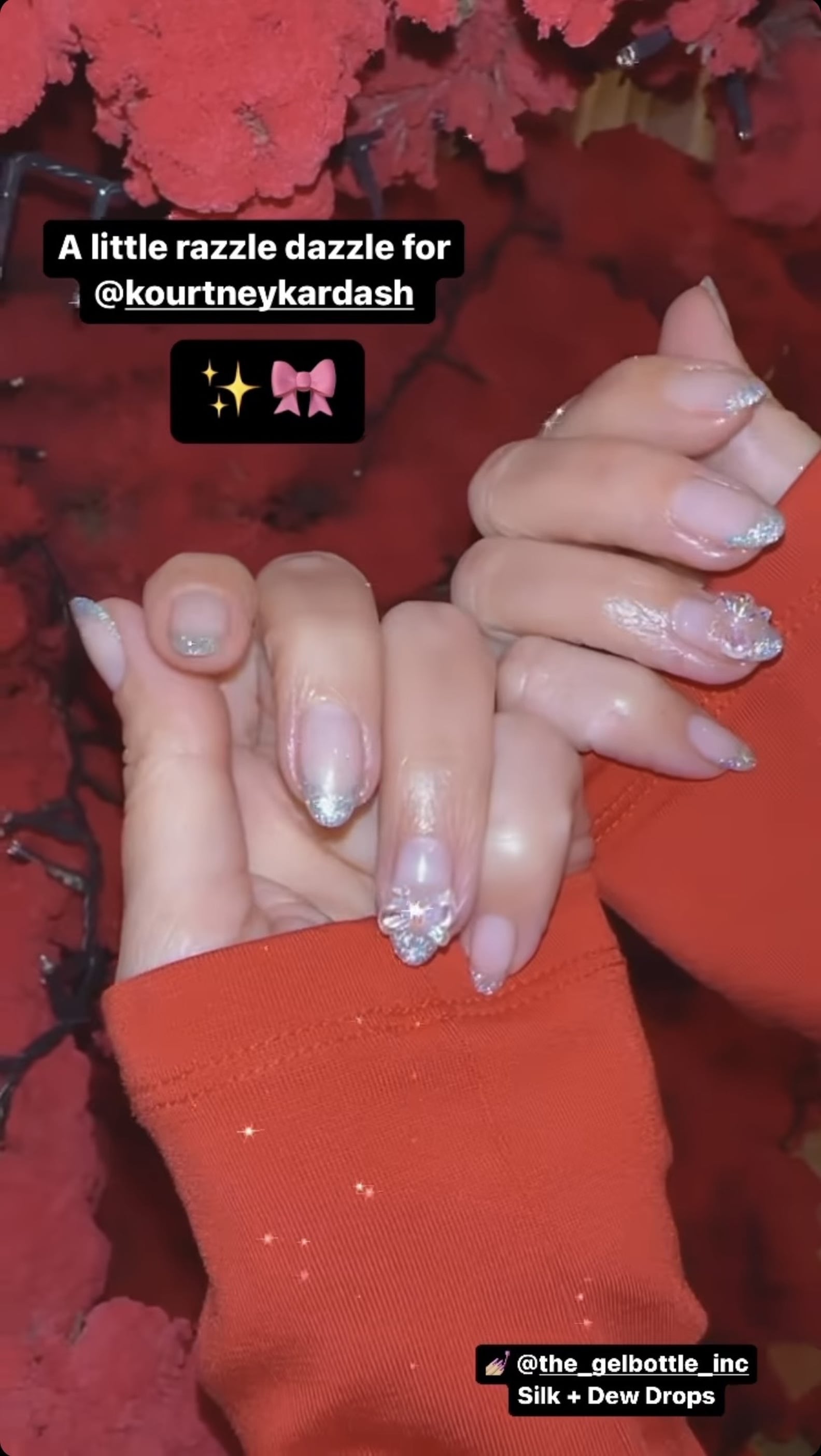 Kourtney Kardashian's Silver French Manicure With Bows | PS Beauty