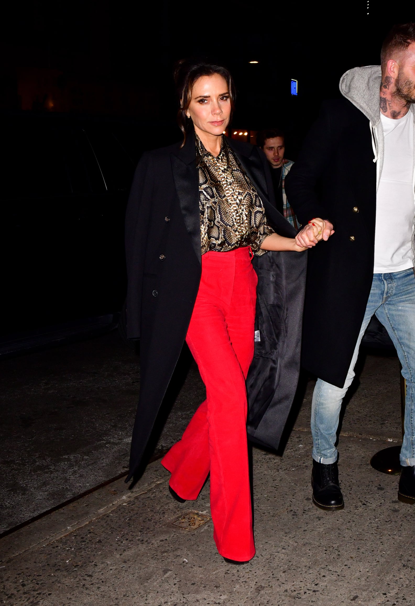 Victoria Beckham Red Pants and Snakeskin Blouse January 2019 | PS Fashion