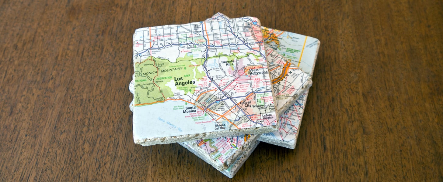 Upcycled Map Tile Coasters | PS Smart Living