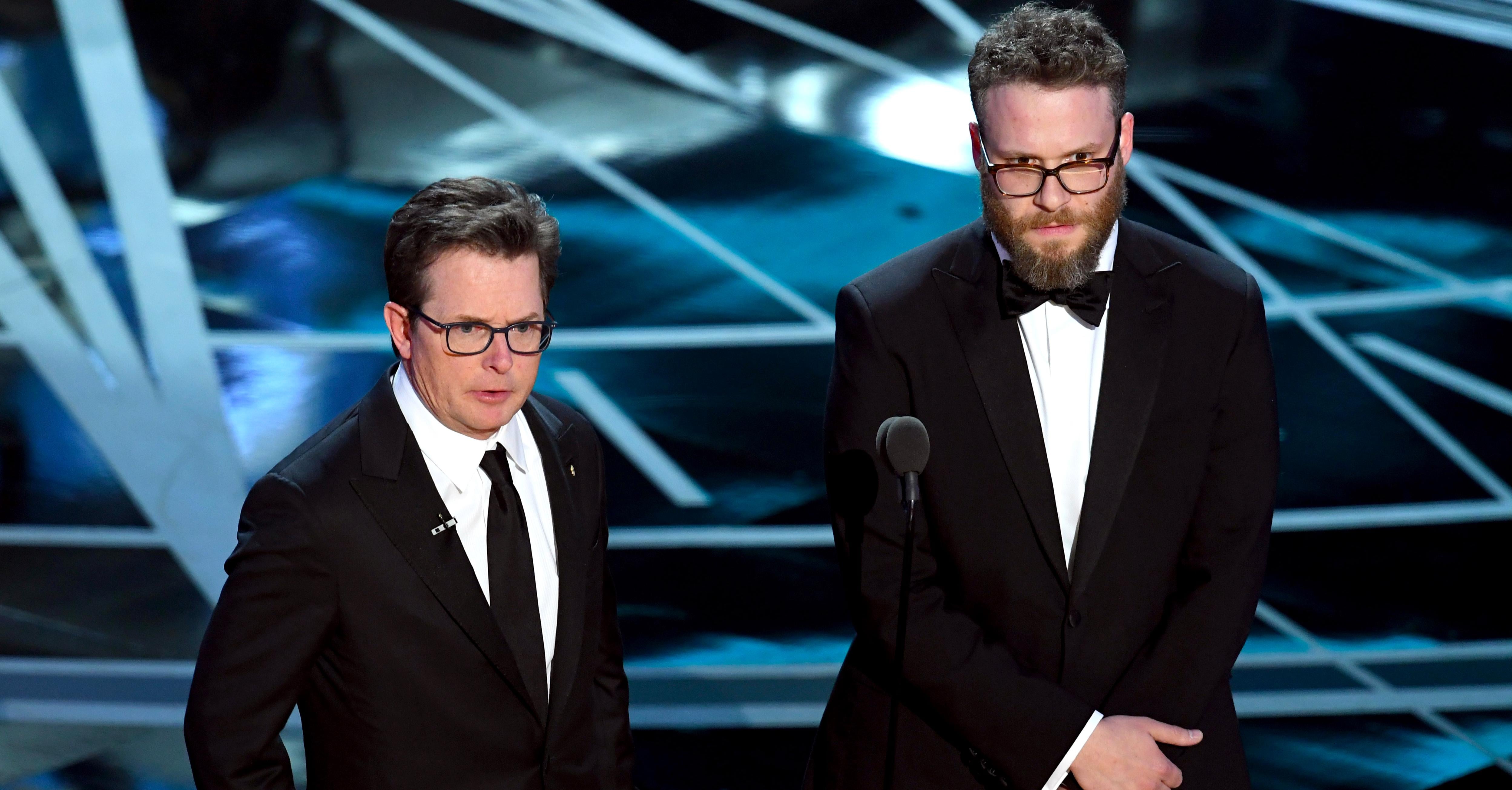 Michael J. Fox and Seth Rogen at the 2017 Oscars | PS Entertainment