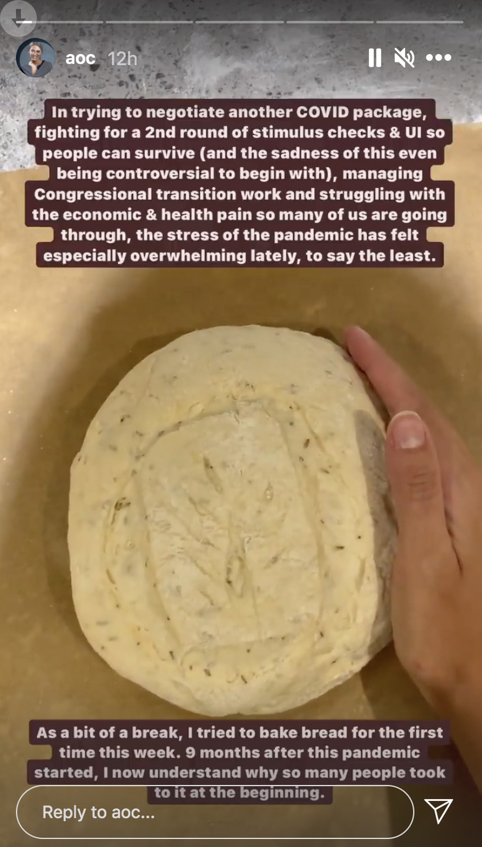 AOC's Pandemic Stress-Relief Bread Baking | Instagram Video | PS Food
